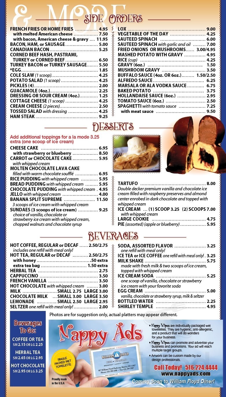 William Floyd Diner menus in Shirley, New York, United States