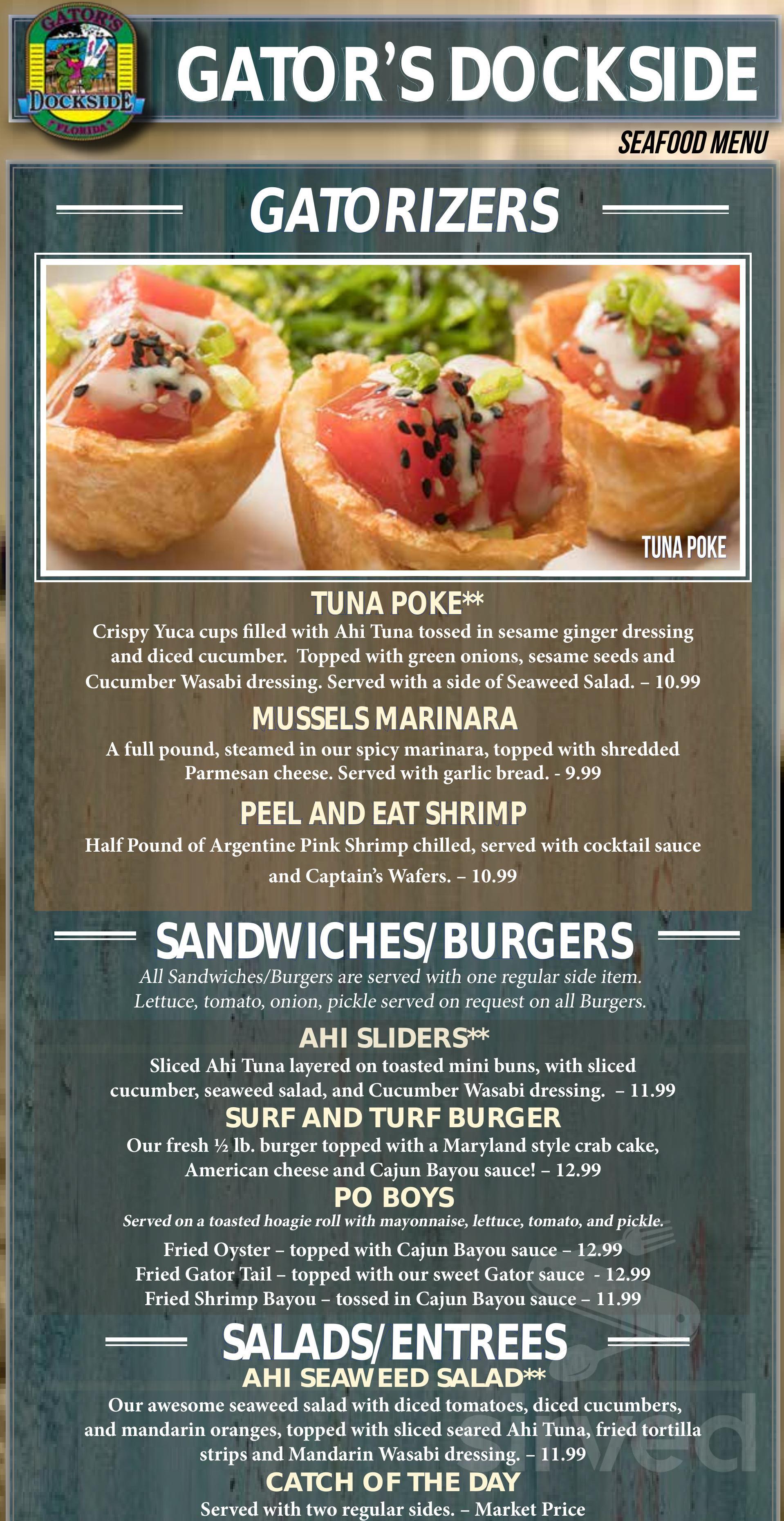 Gators Dockside menu in Spring Hill, Florida, USA