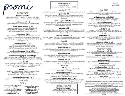 psomi menu in Tampa, Florida, USA