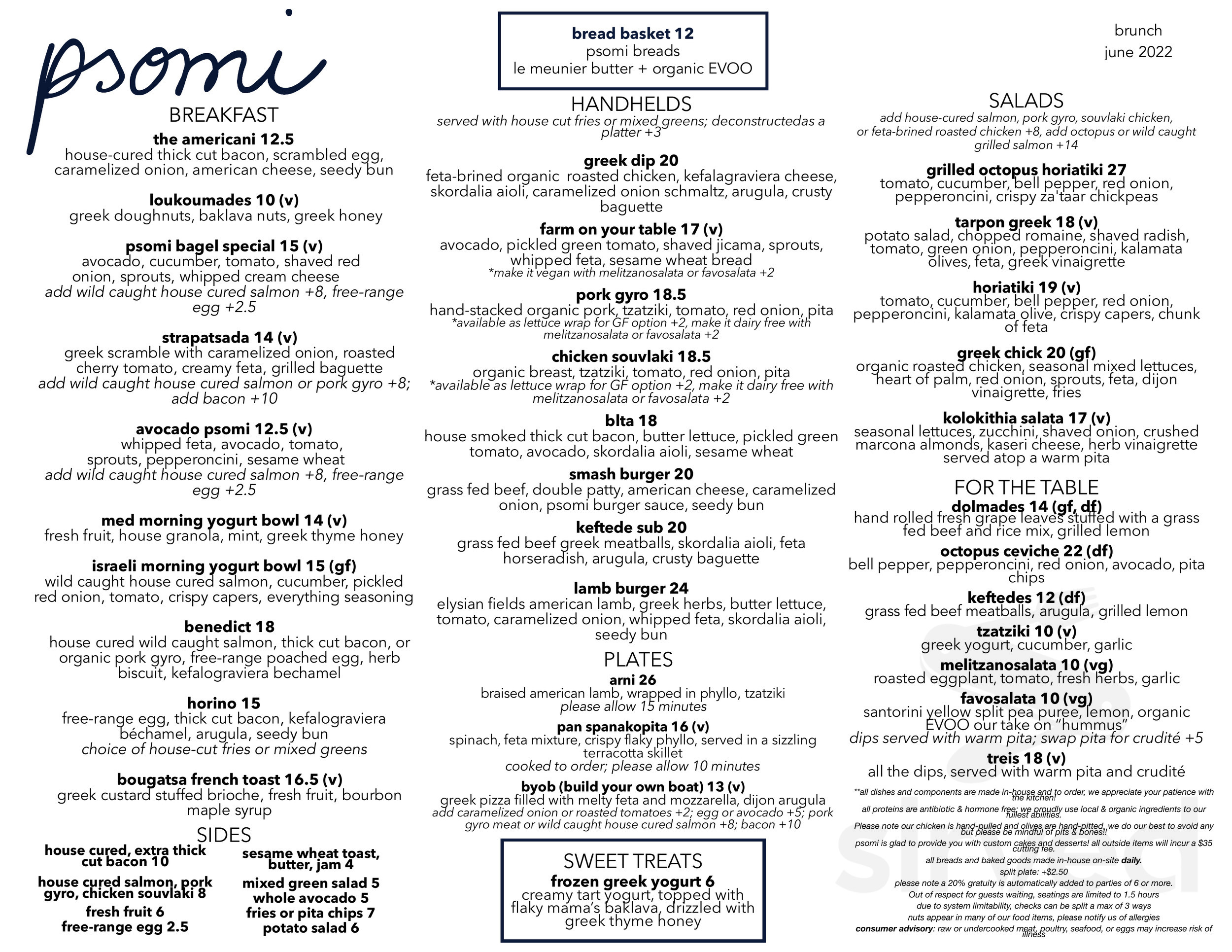 Menu for psomi in Tampa, FL | Sirved