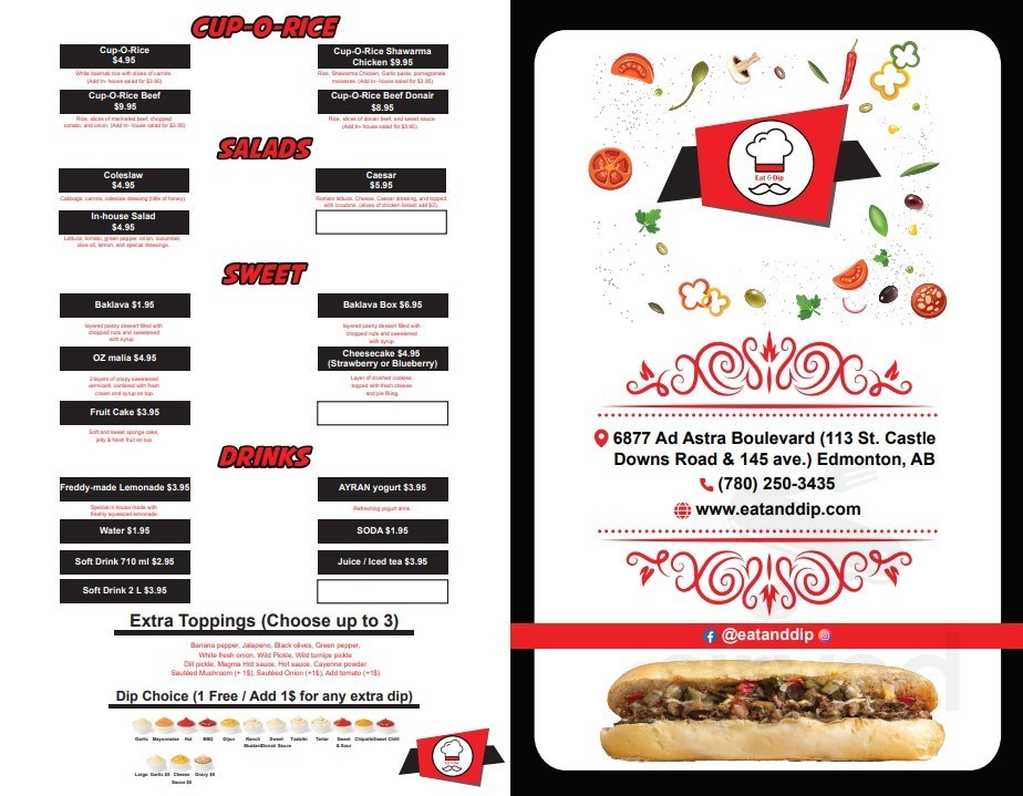 Eat & Dip menu in Edmonton, Alberta, Canada