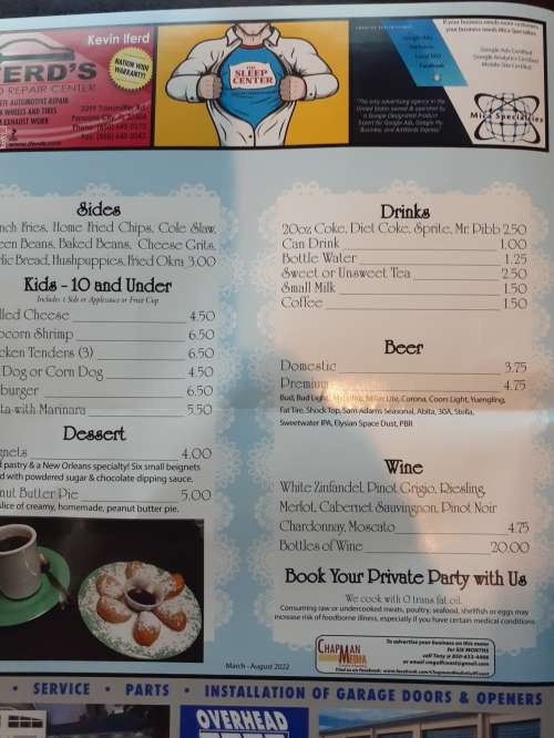 Millie's Cafe menu in Panama City, Florida, USA