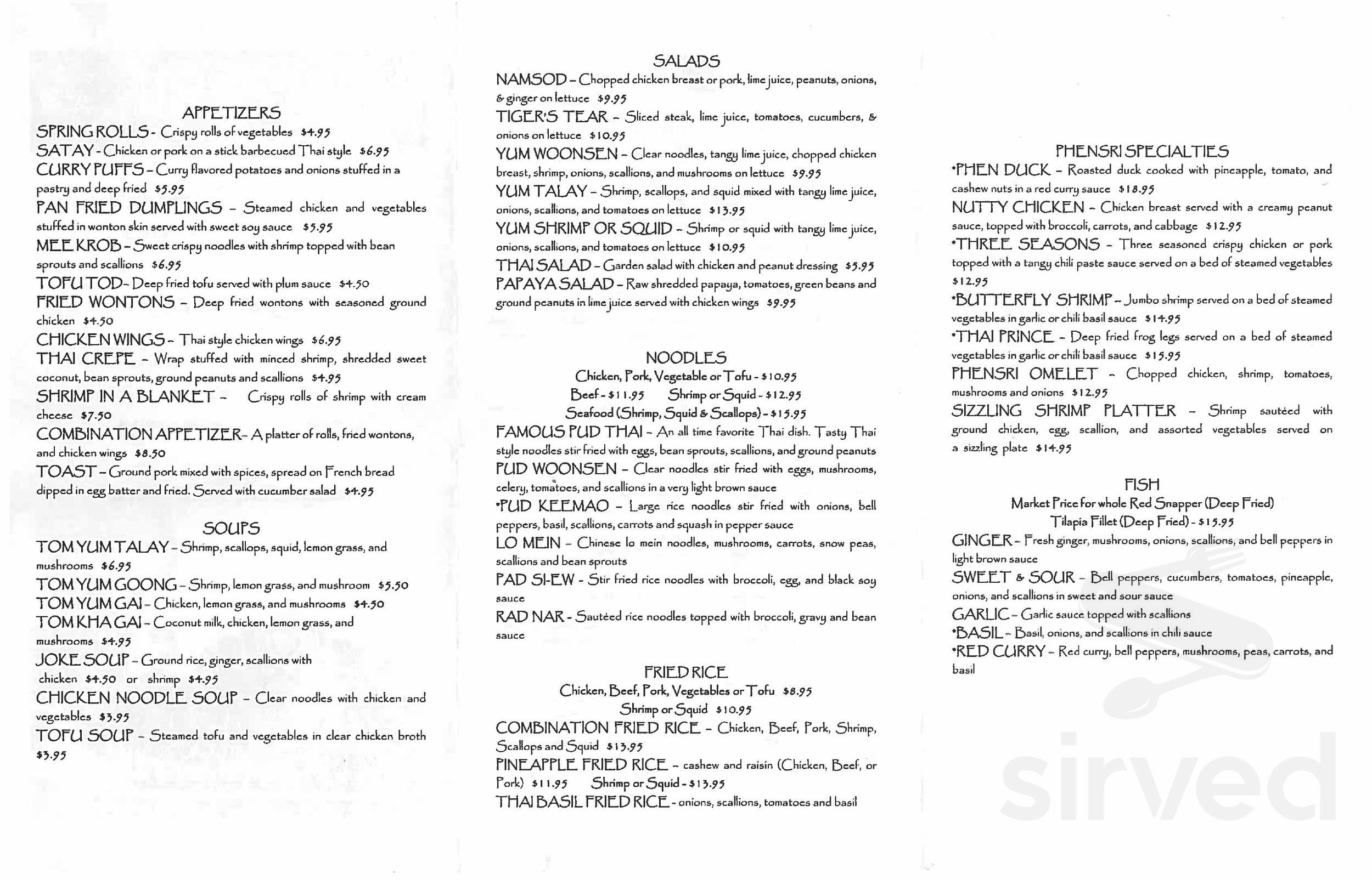 Menu - North Fort Myers FL's Pu Thai Restaurant | Sirved