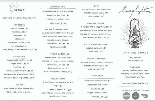 Lamplighter Lounge menu in Memphis, Tennessee, USA