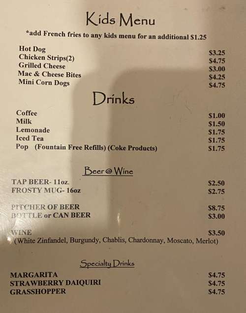 Hale Tap & Supper Club menu in Wyoming, Iowa, USA