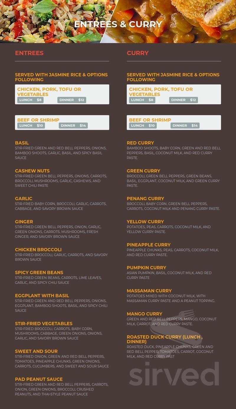 Thai@Indiana menu in Indiana, Pennsylvania, USA