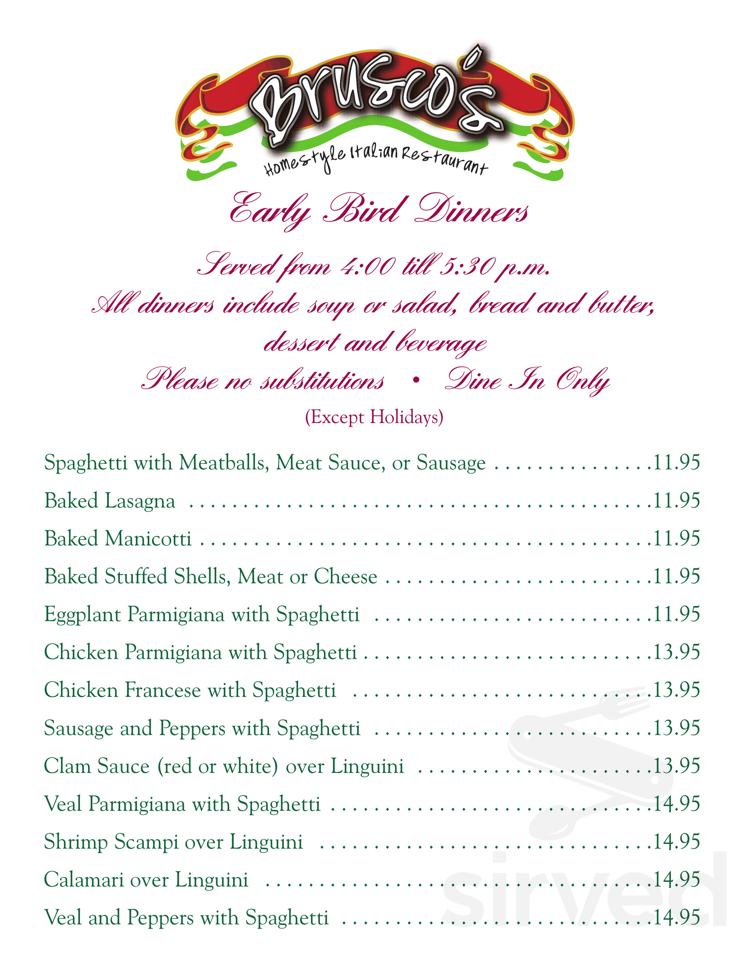 Brusco's Italian Restaurant & Pizzeria menu in Deerfield Beach, Florida ...
