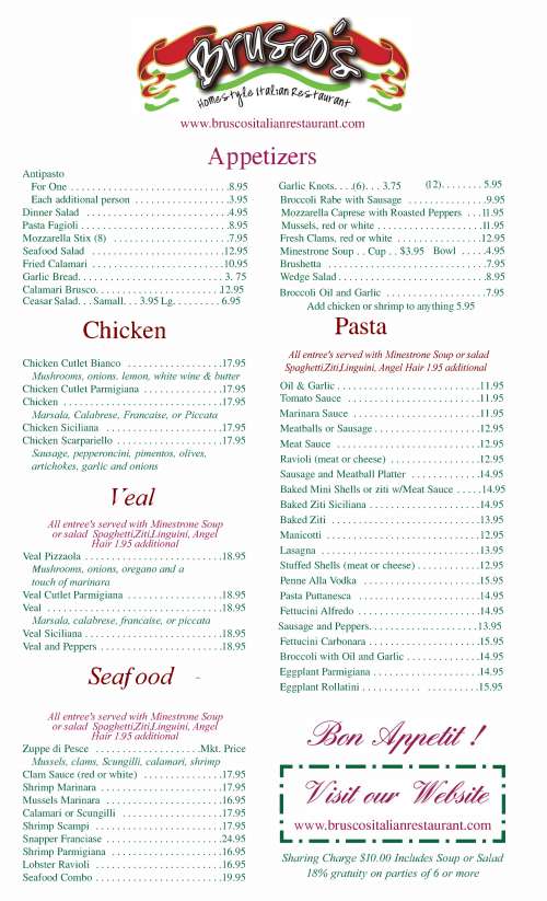 Brusco's Italian Restaurant & Pizzeria menu in Deerfield Beach, Florida ...