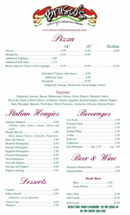 Brusco's Italian Restaurant & Pizzeria menu in Deerfield Beach, Florida ...