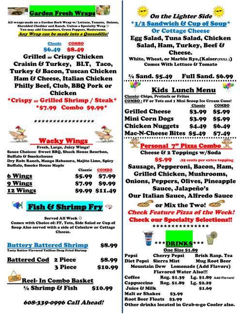 Becky's Sugar Shack Bakery/Cafe menu in Adams, Wisconsin, USA