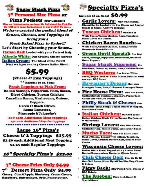 Becky's Sugar Shack Bakery/Cafe menu in Adams, Wisconsin, USA