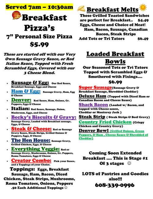 Becky's Sugar Shack Bakery/Cafe menu in Adams, Wisconsin, USA