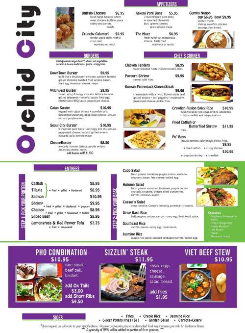 Orchid City Fusion Cafe menu in Arlington, Texas, USA