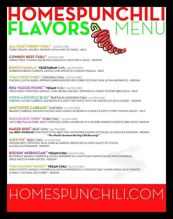Homespun Chili menu in Dumont, New Jersey, USA
