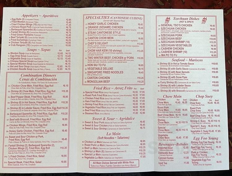 La Estrella China Restaurant menu in Miami, Florida, USA