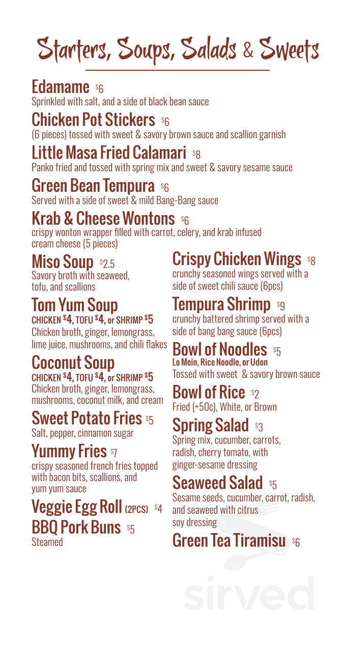 Little Masa menu in Tallahassee, Florida, USA