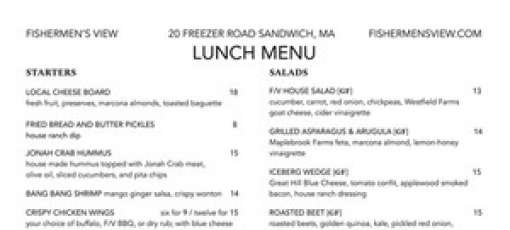 Menu for Fishermen's View Seafood Market & Restaurant in Sandwich, MA ...