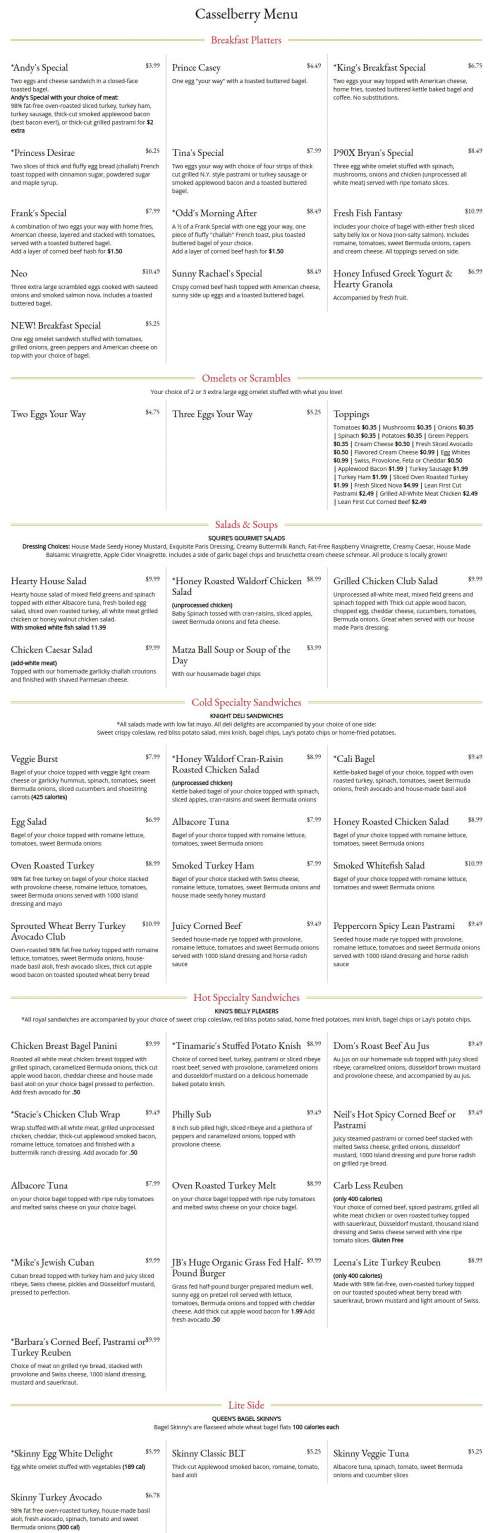 Bagel King menu in Casselberry, Florida, USA