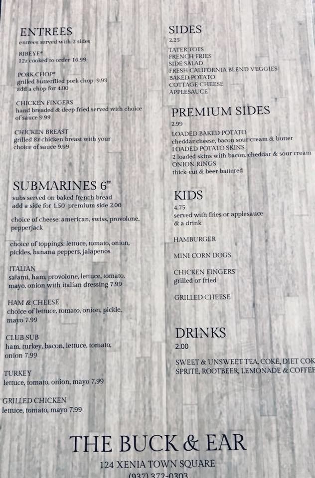 Menu for Buck and Ear in Xenia, OH | Sirved