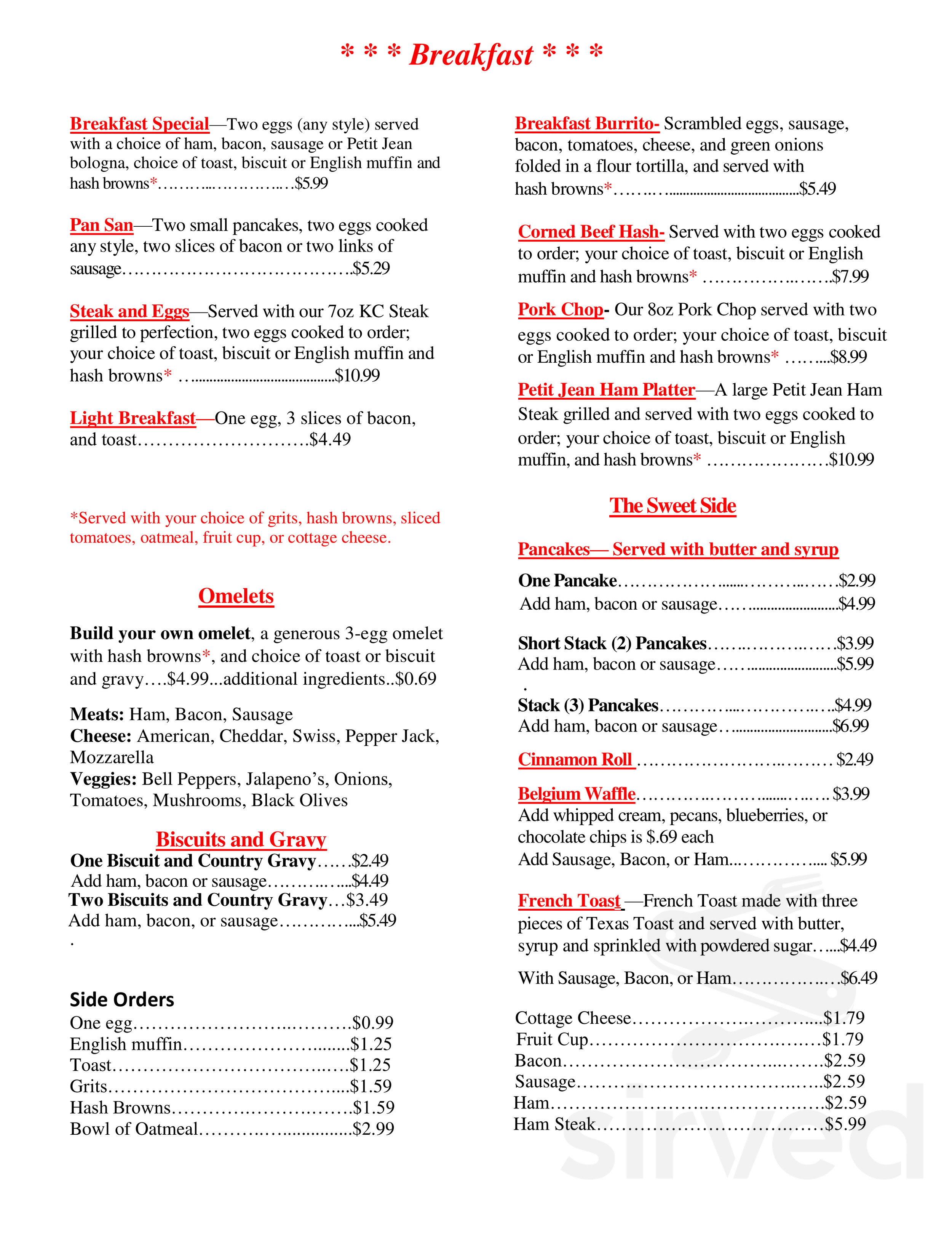 Old South Restaurant Menu - Russellville, Arkansas | Sirved