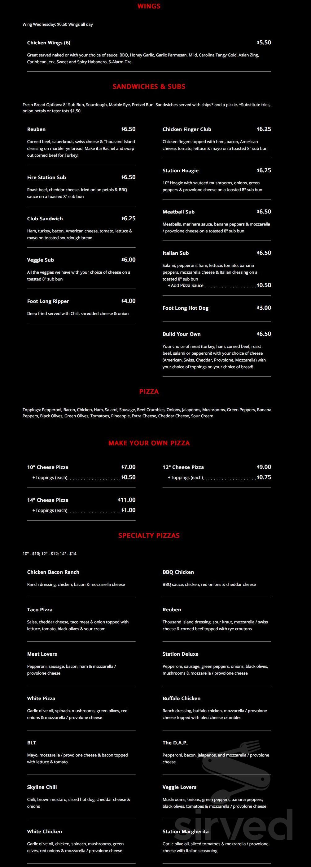 Station1 menu in Springfield, Ohio, USA