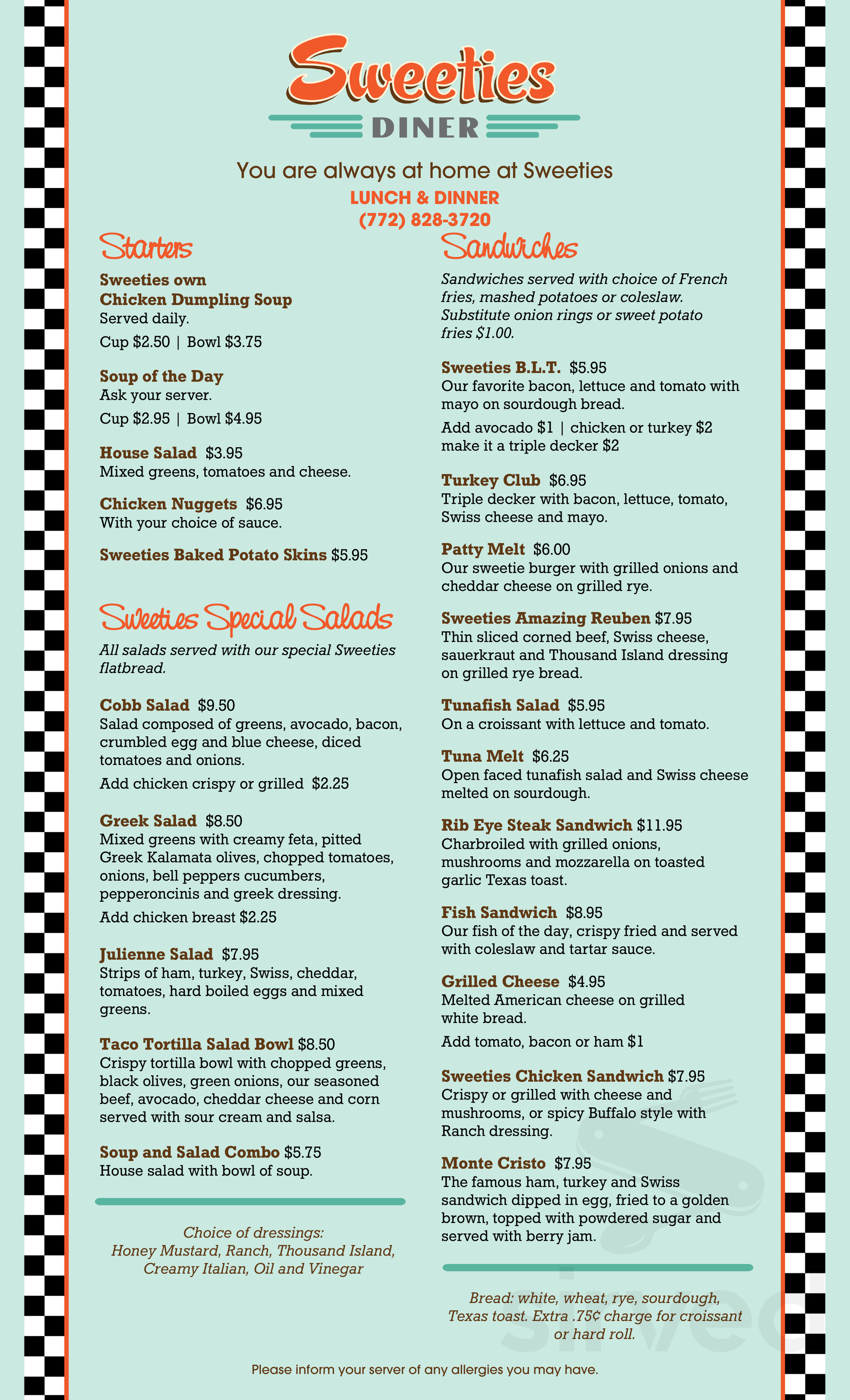 Sweeties Diner menu in Fort Pierce, Florida, USA