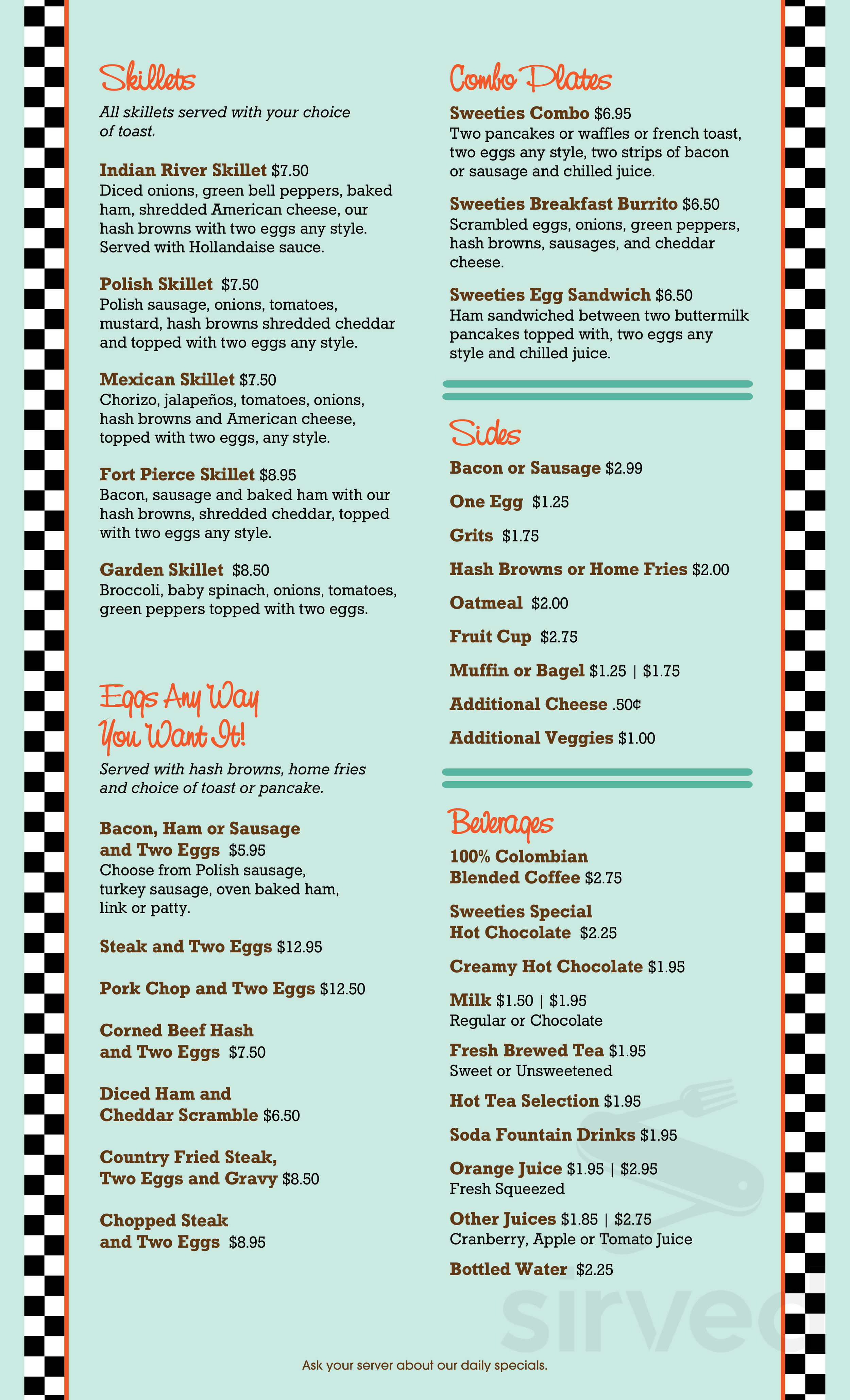 Sweeties Diner menu in Fort Pierce, Florida, USA