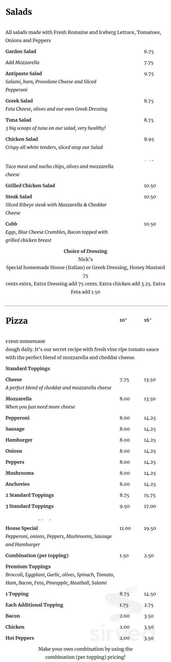 Buckland Pizza House menus in Shelburne Falls, Massachusetts, United States