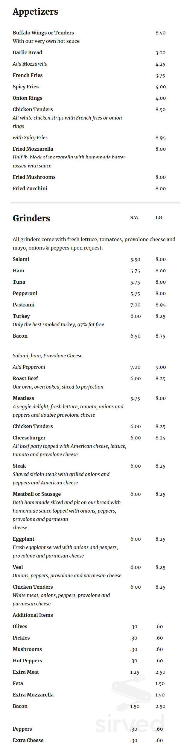 Buckland Pizza House menus in Shelburne Falls, Massachusetts, United States