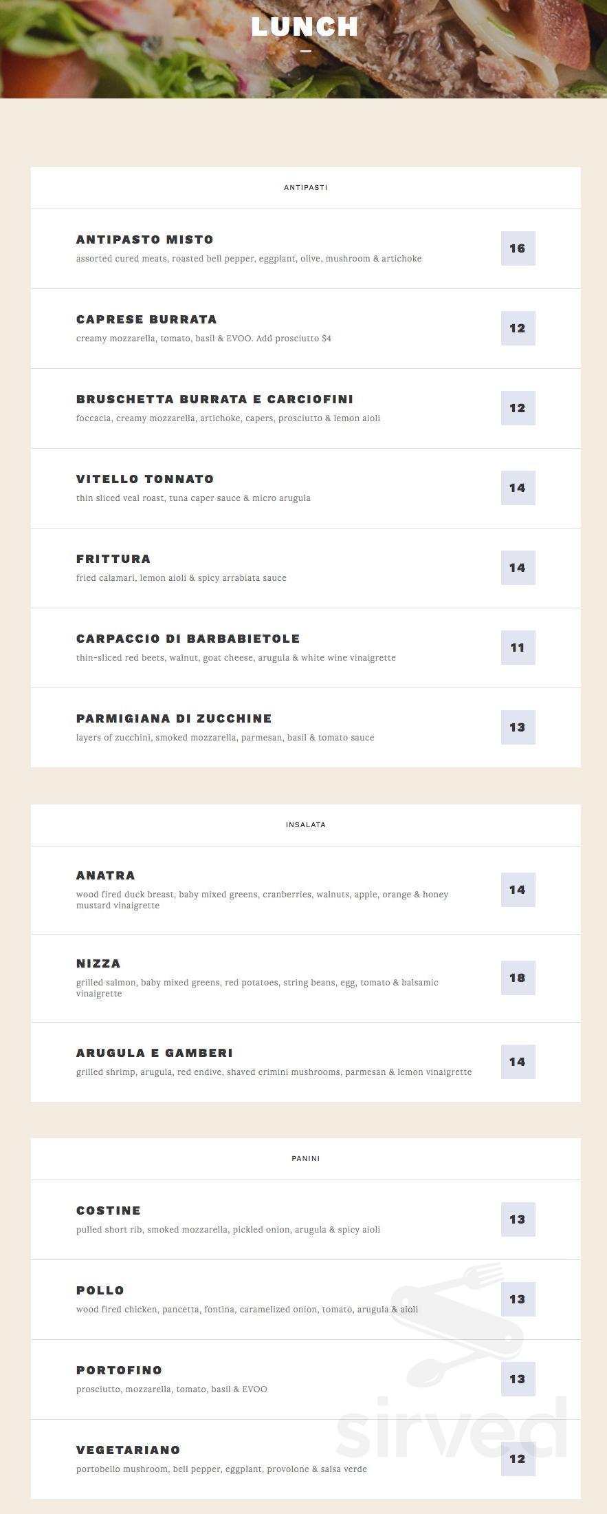 Tavolino Ristorante Italiano menu in Tucson, Arizona, USA