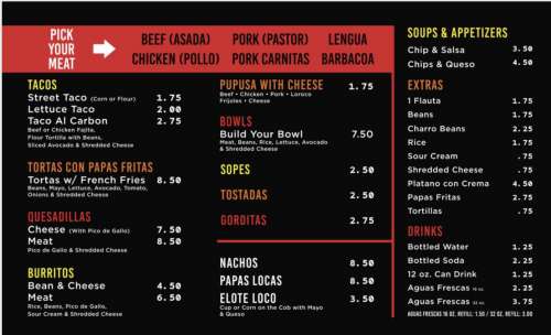 Tacusa Tacos N Pupusas Menu In Arlington Texas Usa