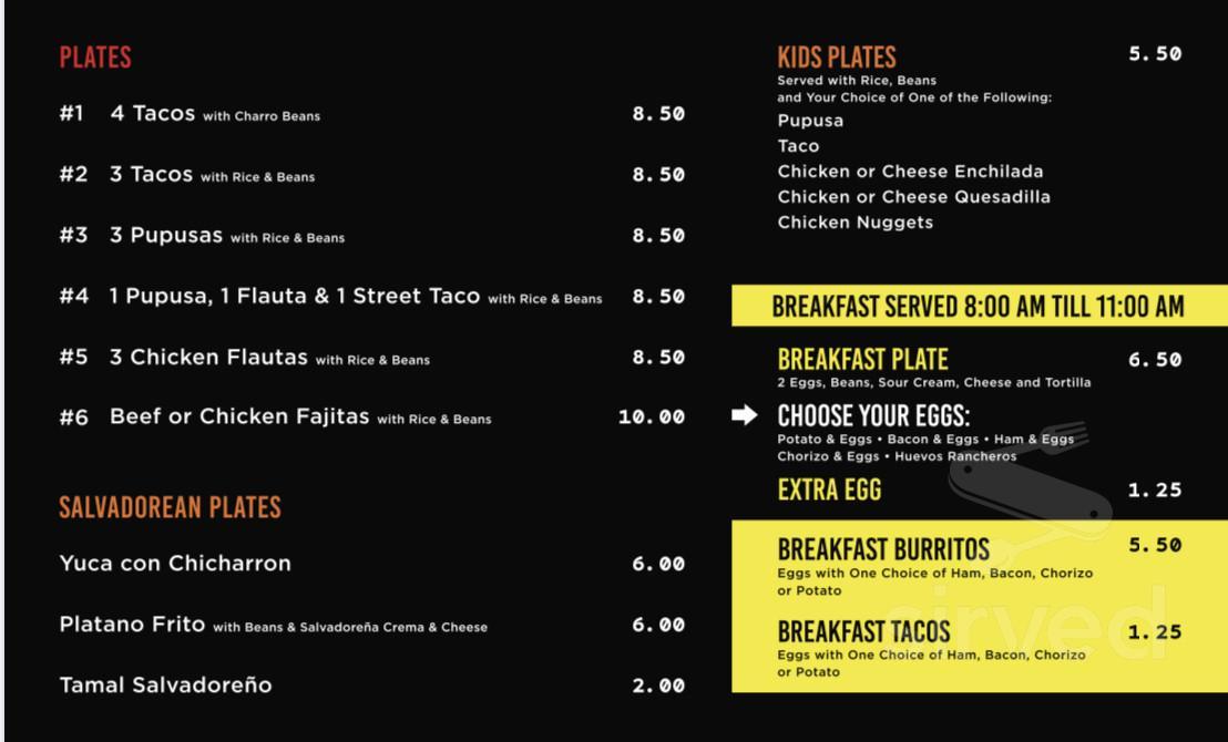 Tacusa Tacos N Pupusas Menus In Arlington Texas United States