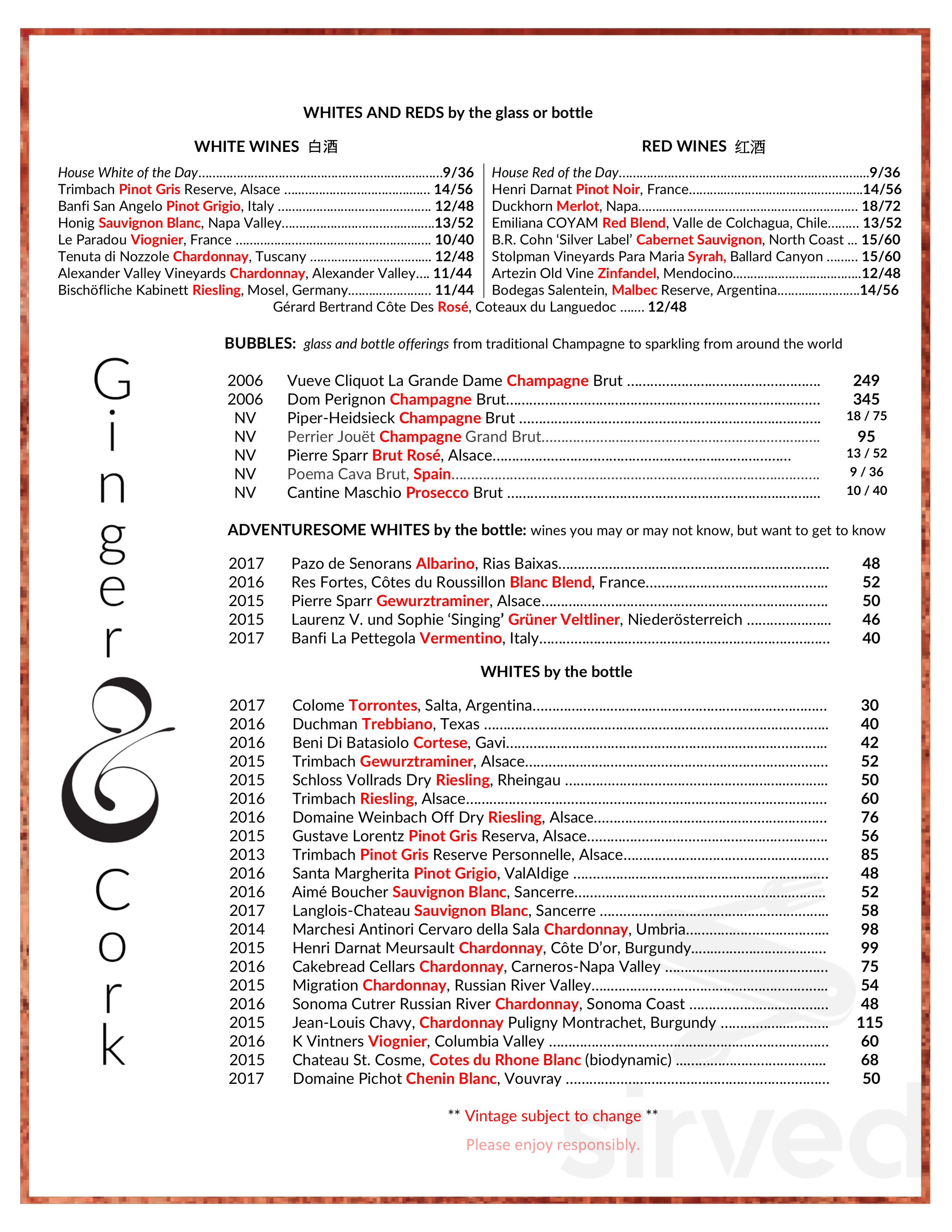 Menu - Houston TX's Ginger & Fork | Sirved