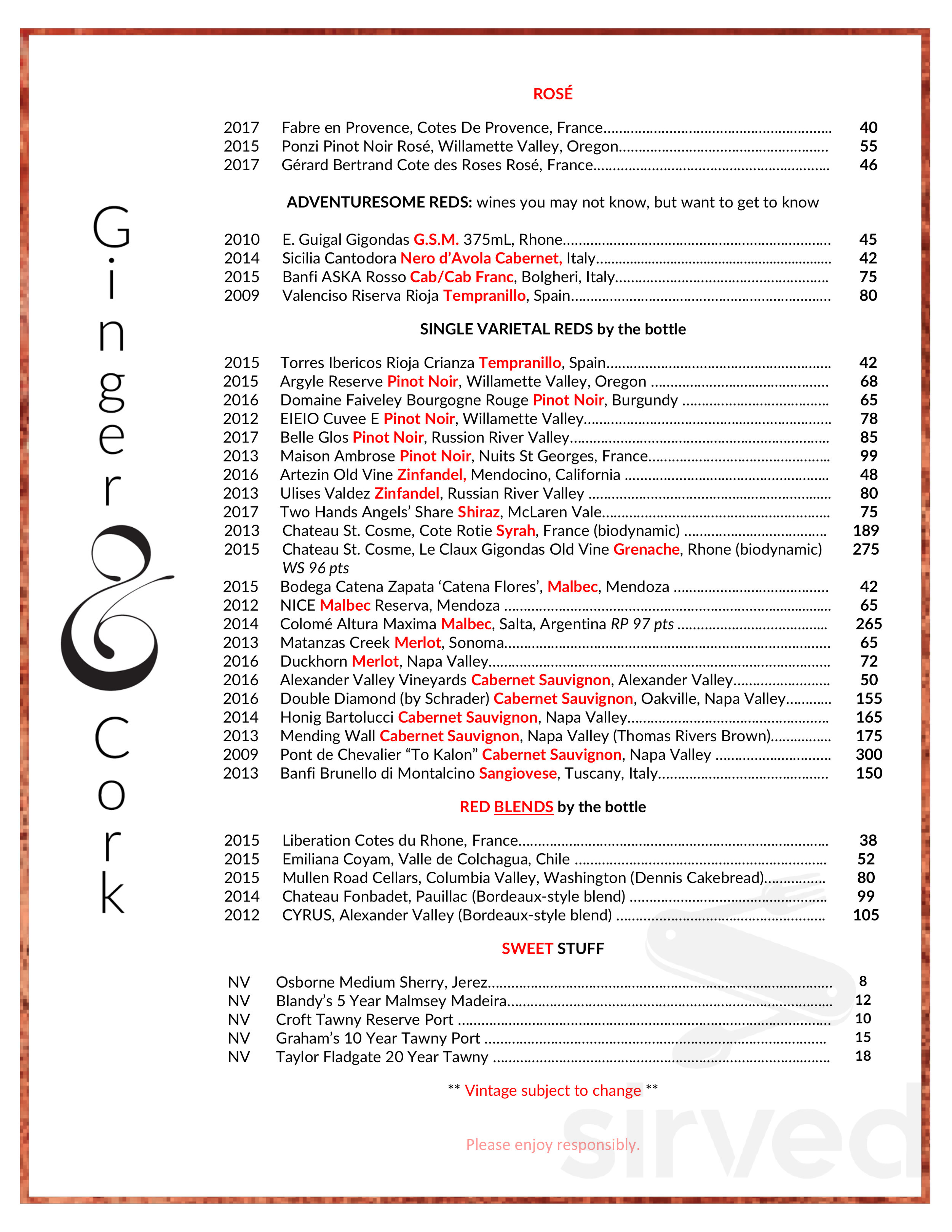 Menu - Houston TX's Ginger & Fork | Sirved