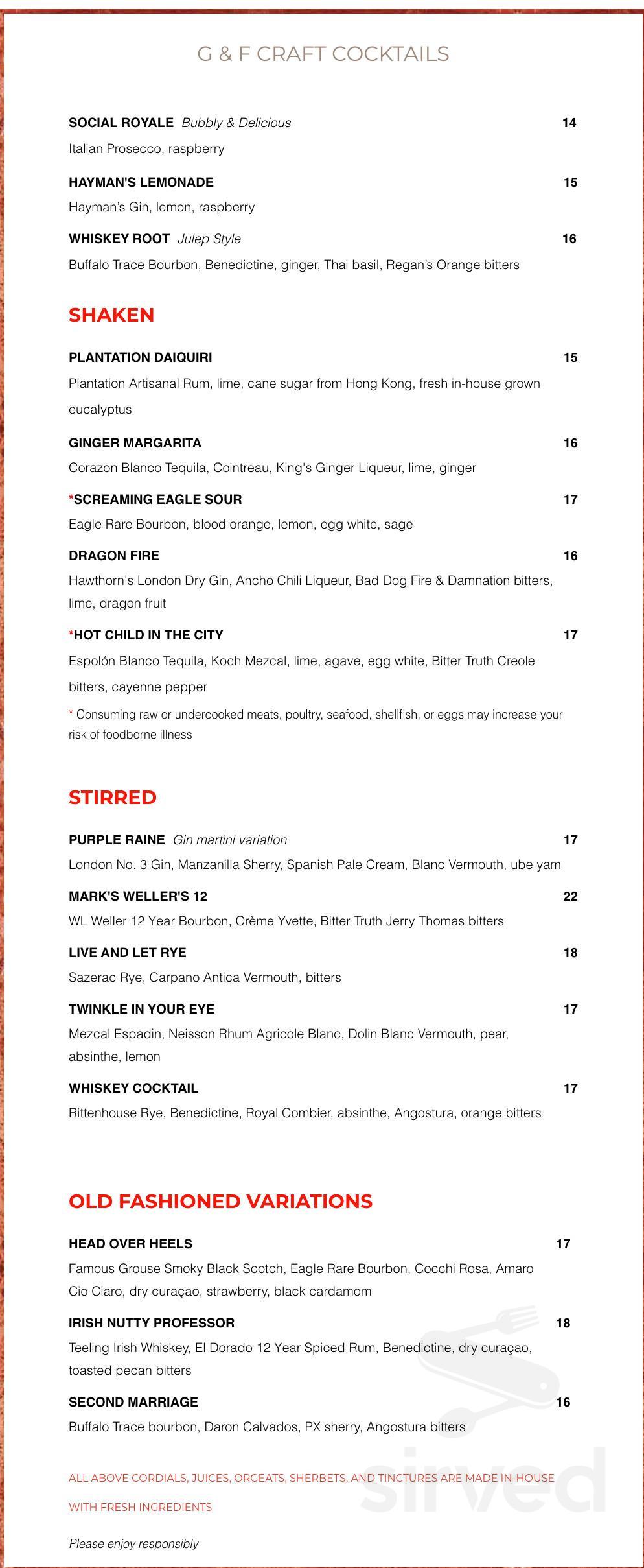 Menu - Houston TX's Ginger & Fork | Sirved