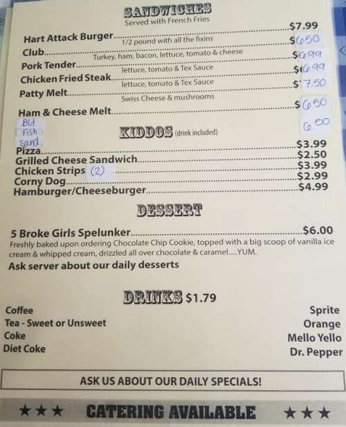 5 Broke Girls menu in Horse Cave, Kentucky, USA