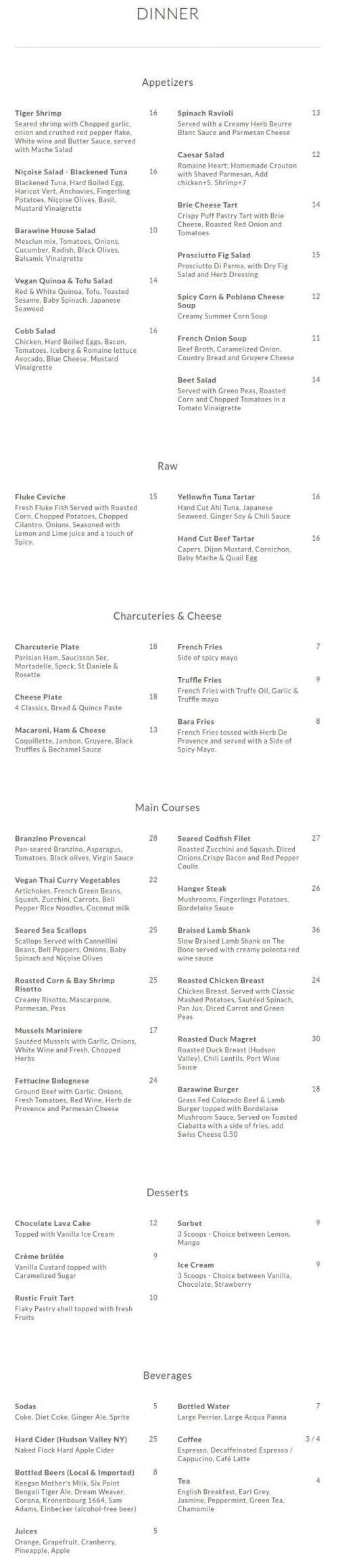 Barawine Harlem menu in New York, New York, USA