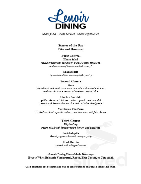 Lenoir Dining menu in University, Mississippi, USA