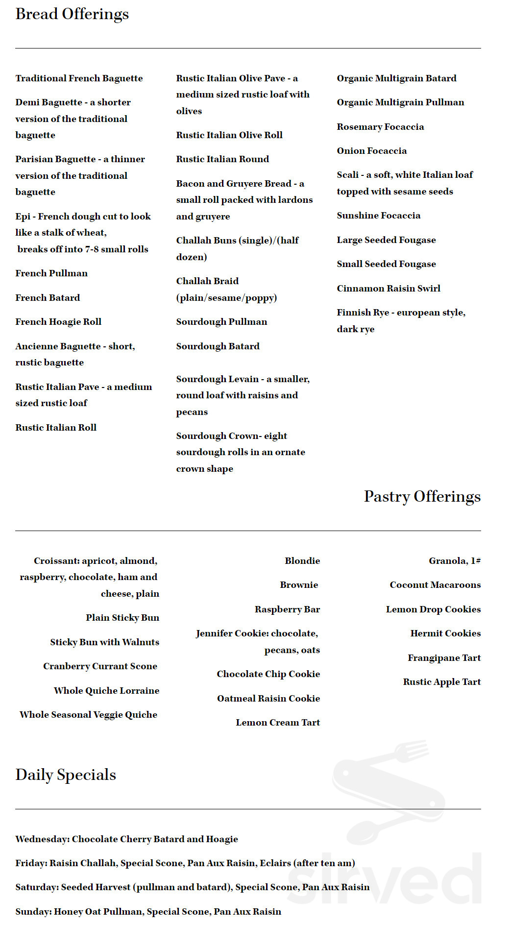 On The Rise Artisan Breads menu in Cleveland, Ohio, USA