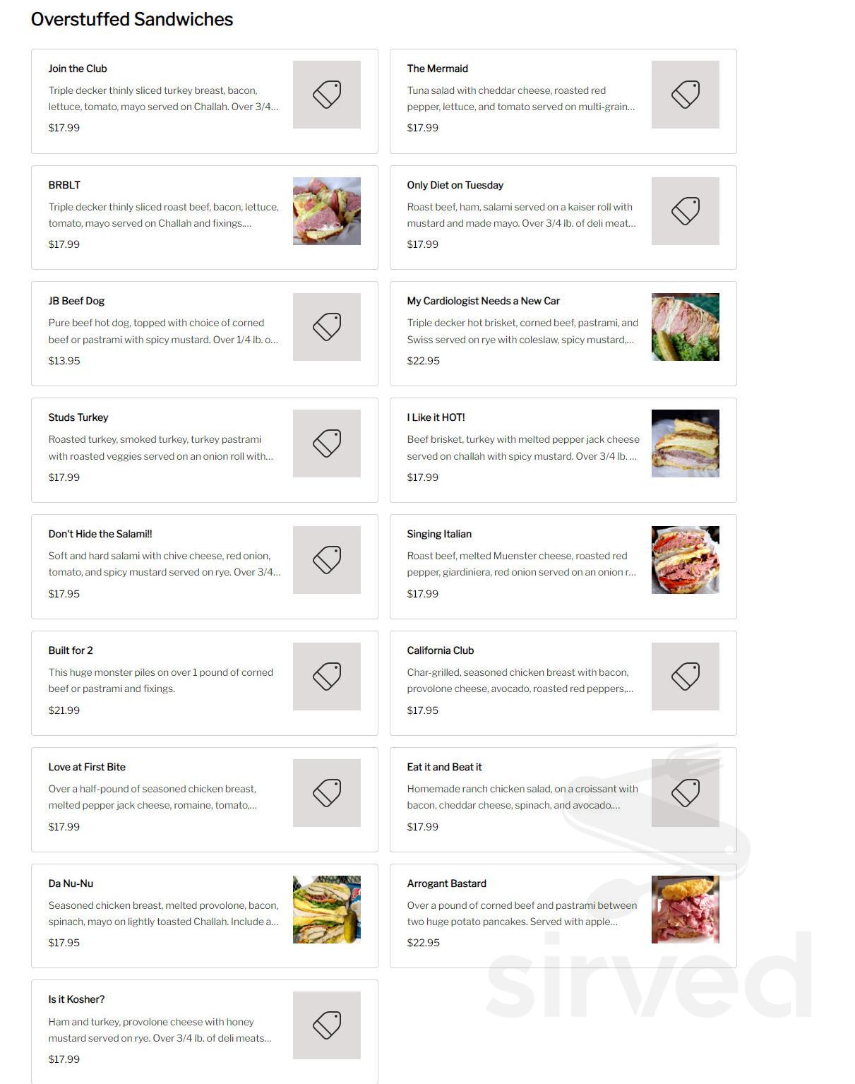 JB's Deli menu in Chicago, Illinois, USA