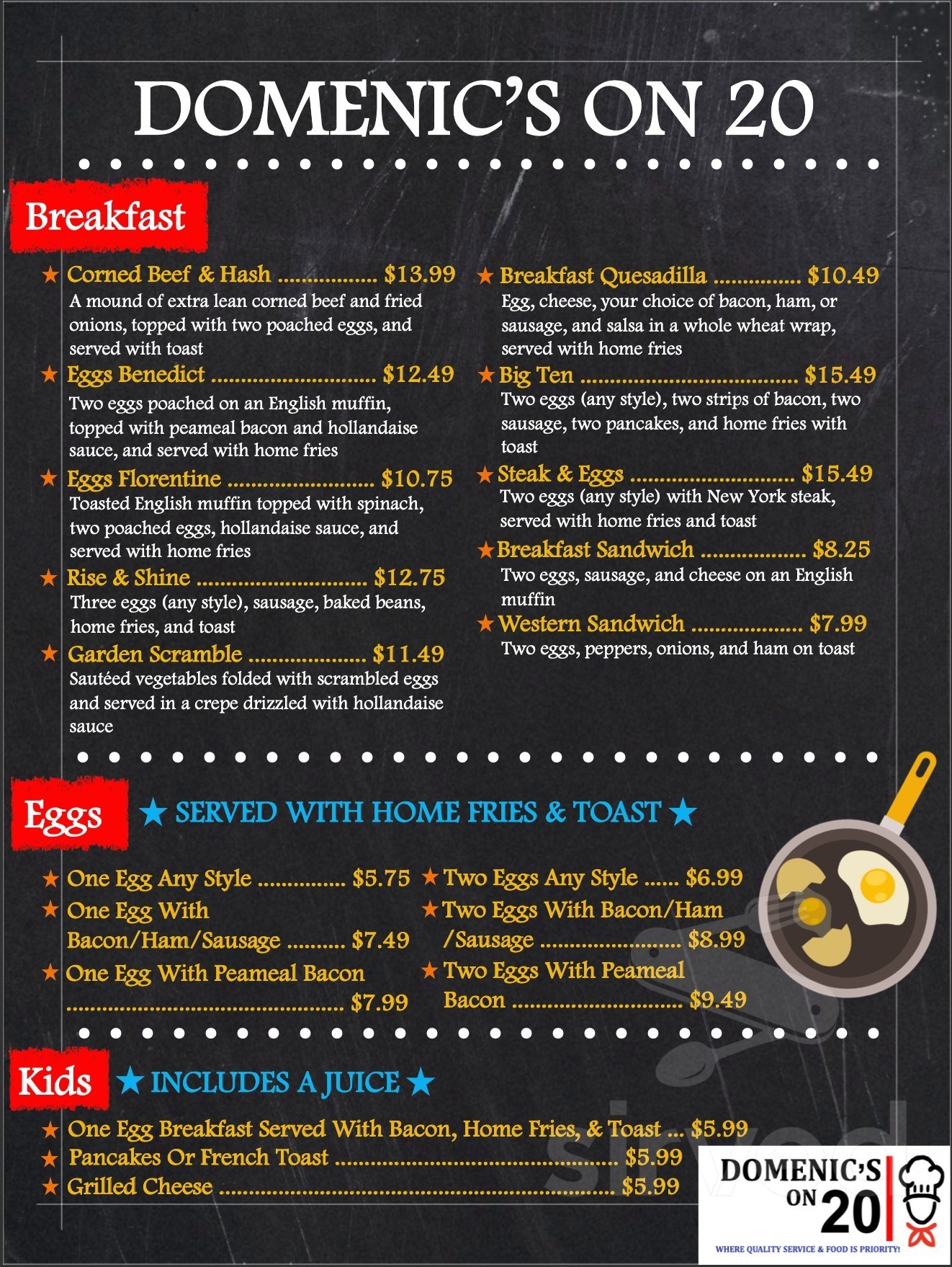 Domenic's On 20 menu in Fonthill, Ontario, Canada