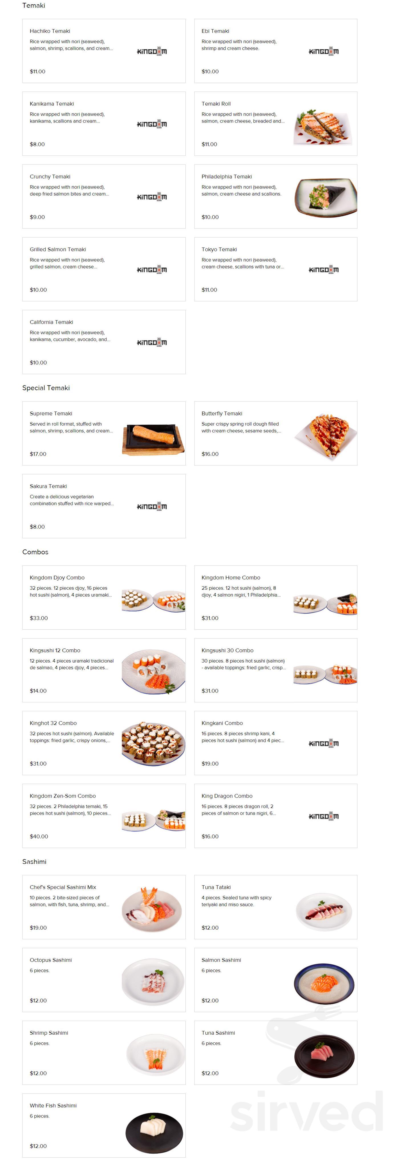 Kingdom Sushi menu in Orlando, Florida, USA