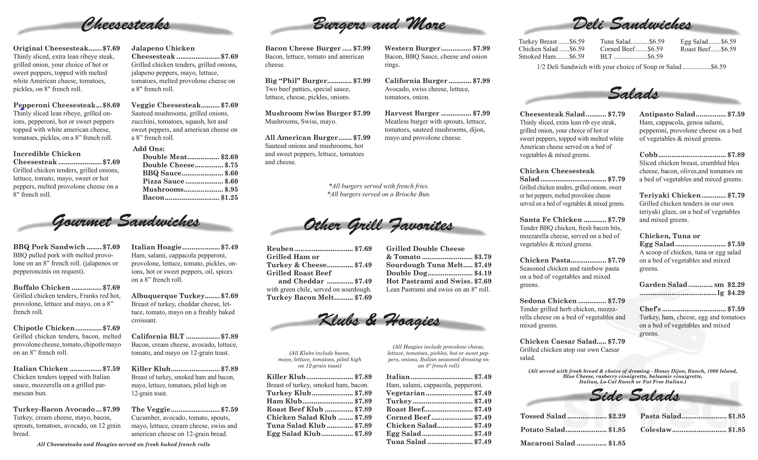 Philly's Finest menu in Tucson, Arizona, USA