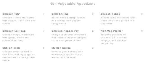 Taaza Bistro menu in Burlington, North Carolina, USA