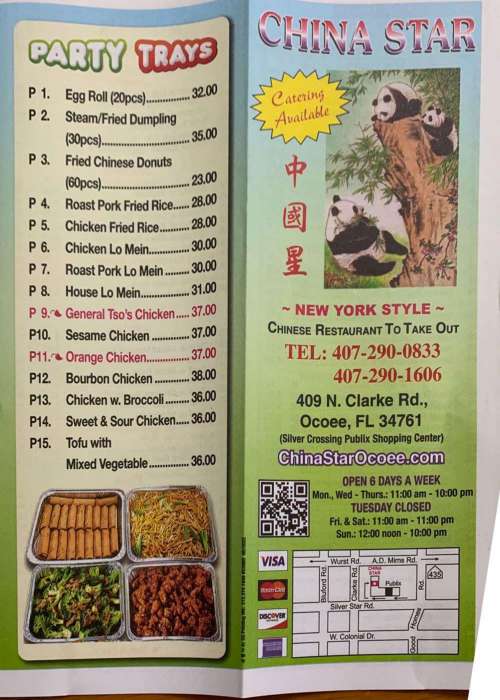 China Star Menu In Ocoee Florida Usa