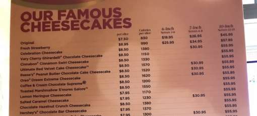The Cheesecake Factory Menu - Boca Raton, Florida | Sirved