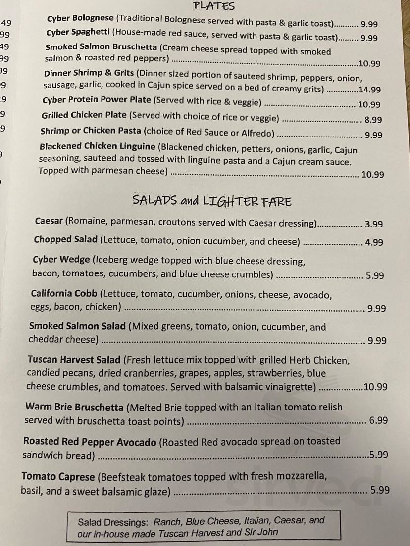 Cyber Bistro menu in Augusta, Georgia, USA