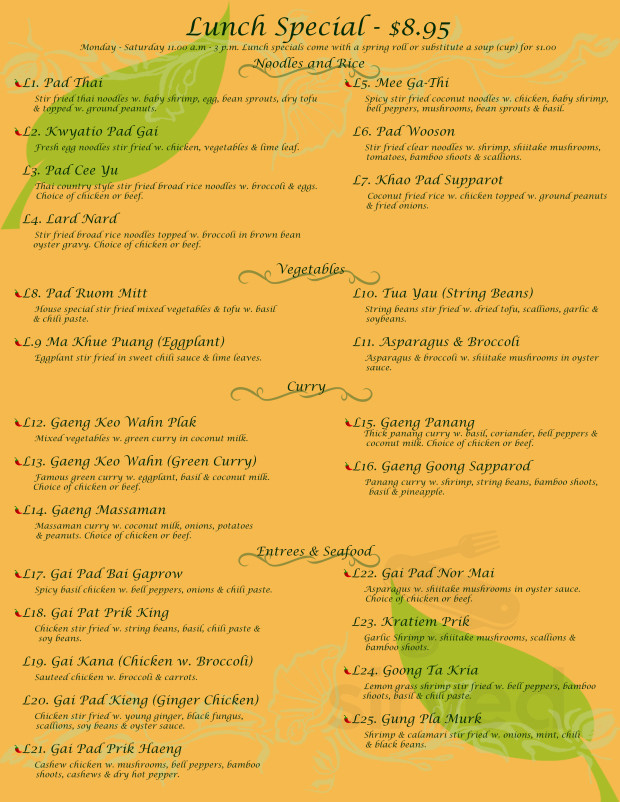 Thai Green Leaf menus in Hammond, Louisiana, United States