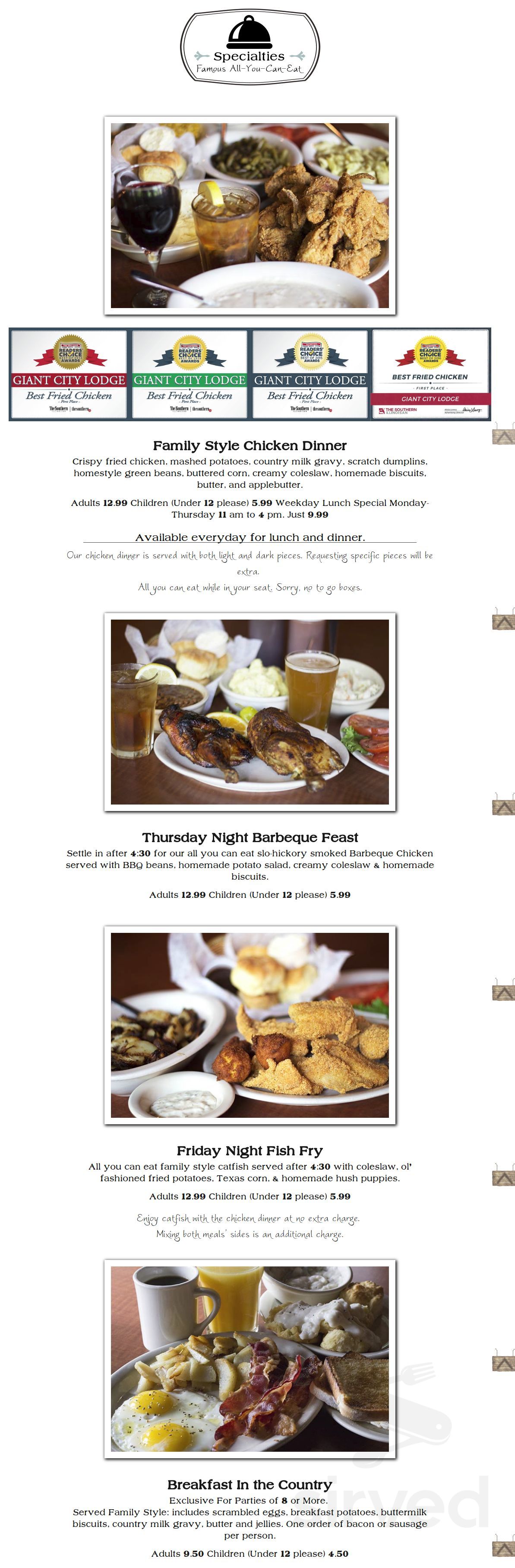 Menu for Giant City State Park Lodge & Restaurant in Makanda, IL | Sirved