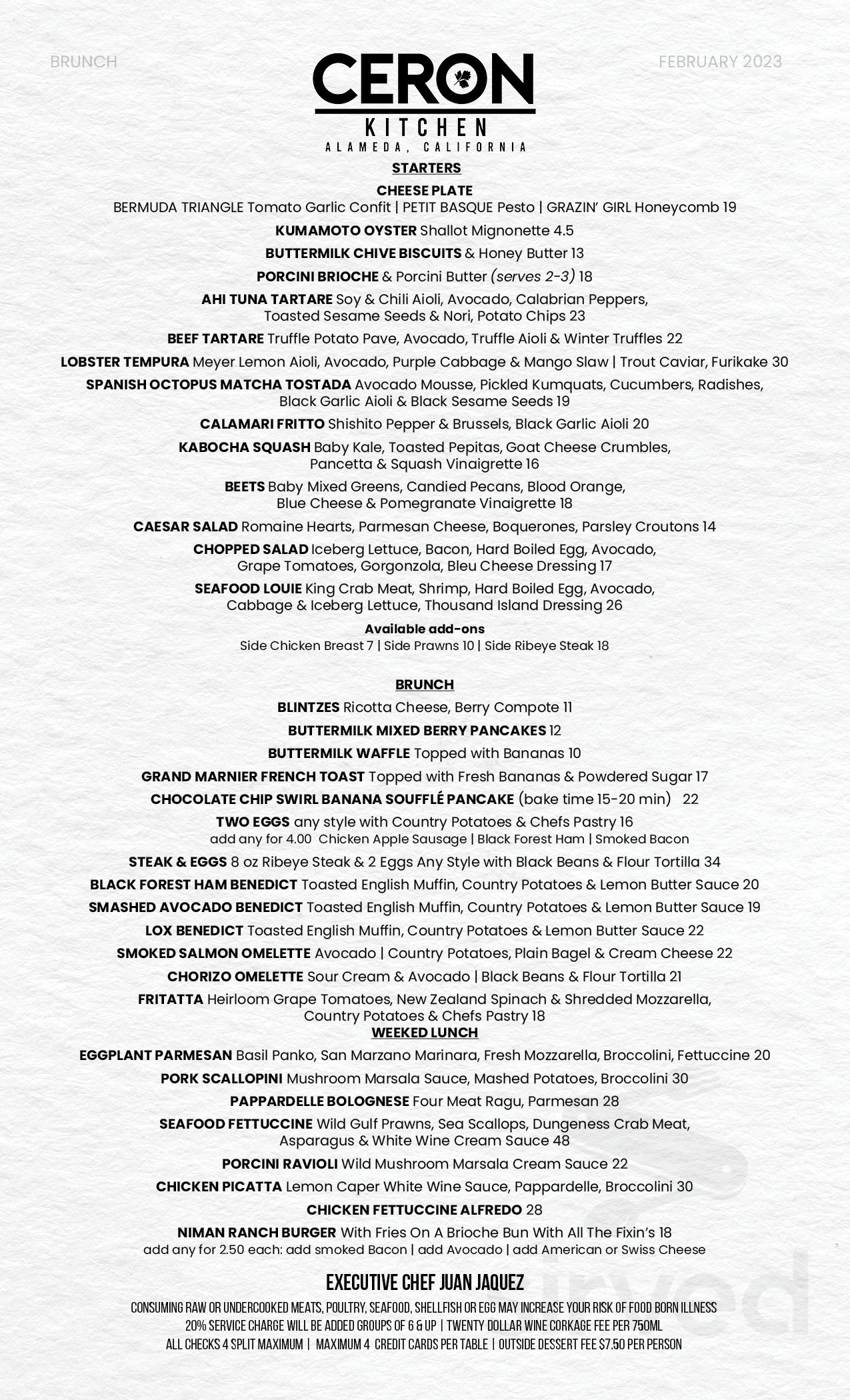 Ceron Kitchen menu in Alameda, California, USA